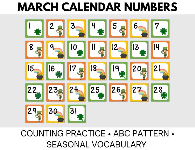 March Calendar Numbers in ABC Pattern - Etsy