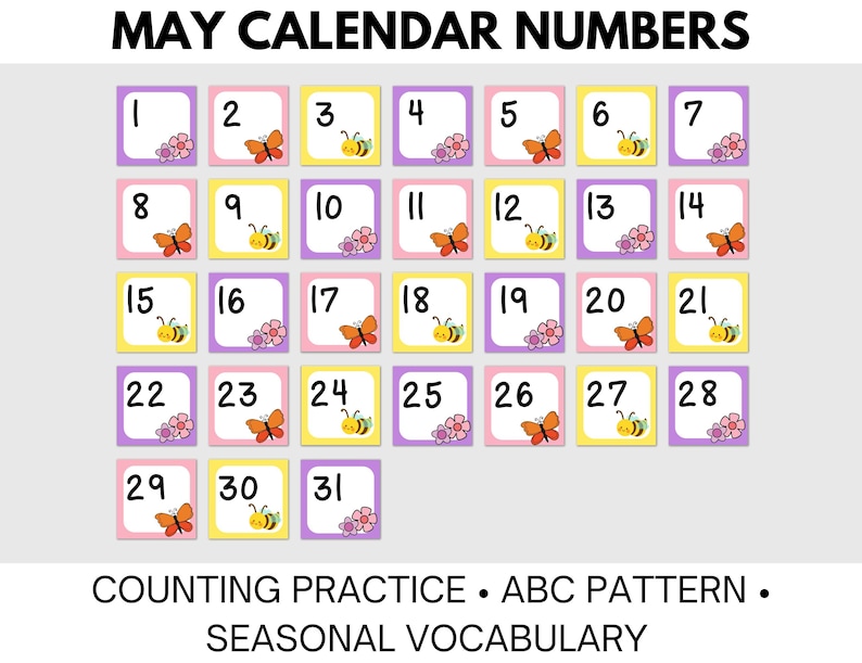 May Calendar Numbers in ABC Pattern - Etsy