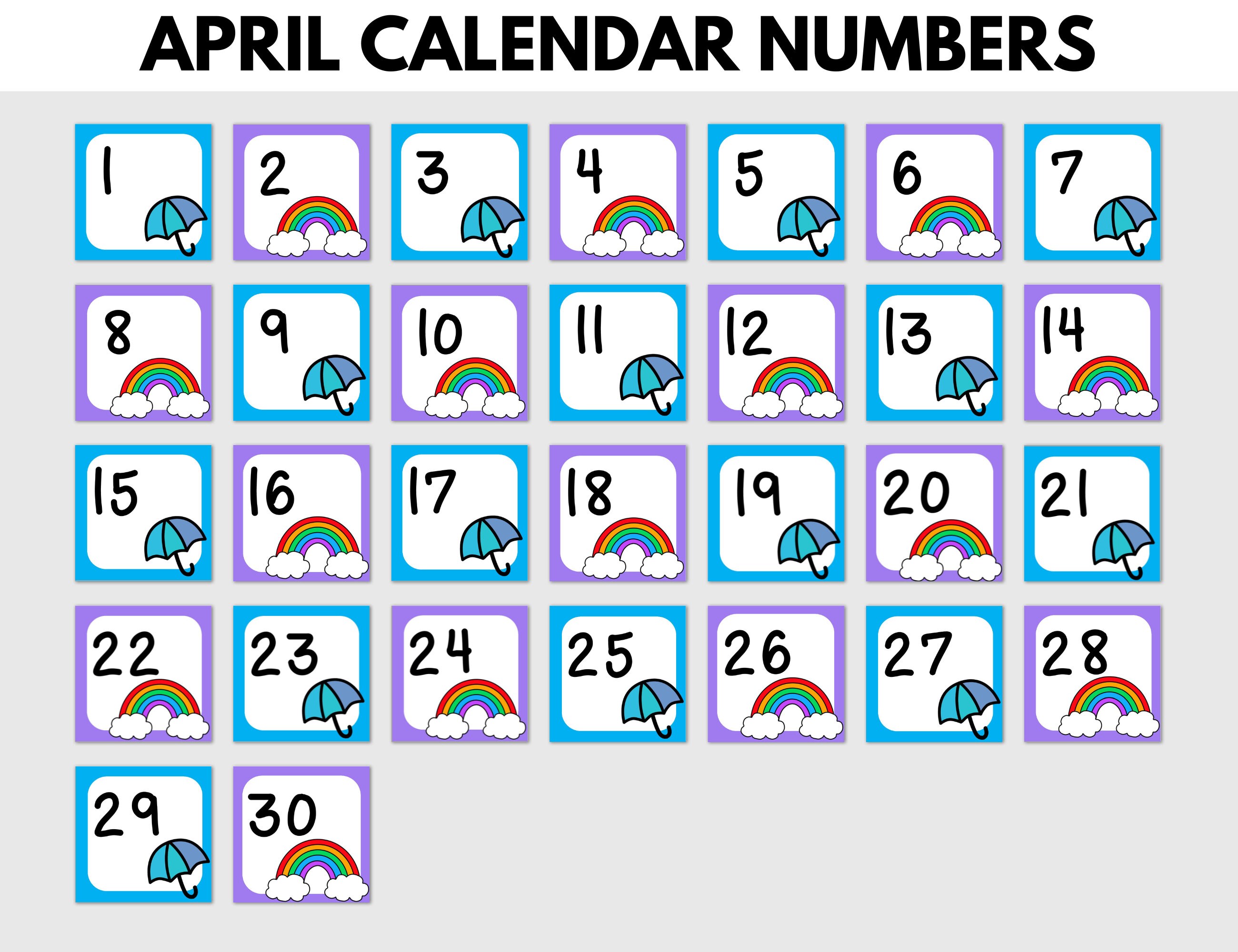 3 Month BUNDLE Calendar Numbers in AB Pattern (february, March, April ...