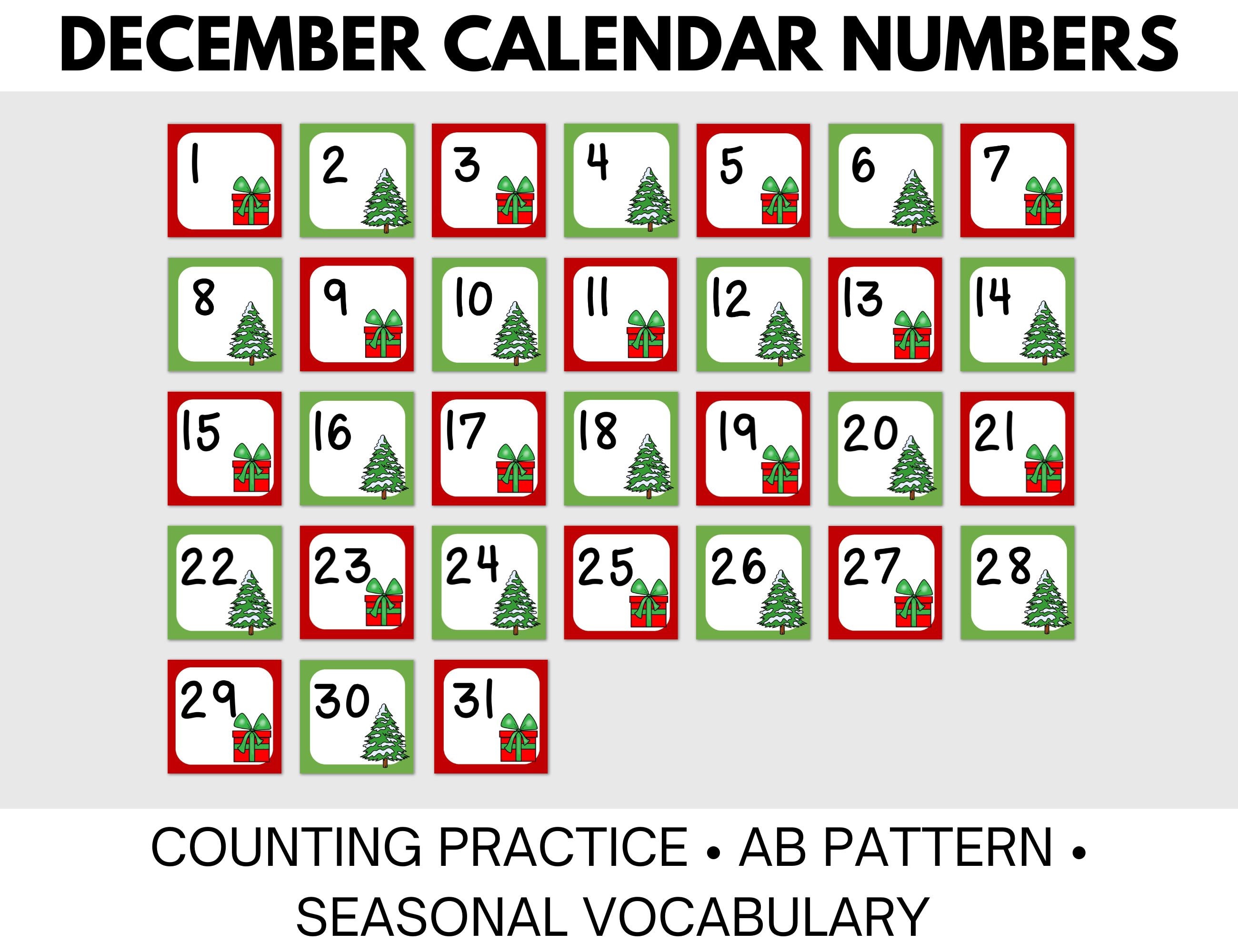 December Calendar Numbers in AB Pattern - Etsy