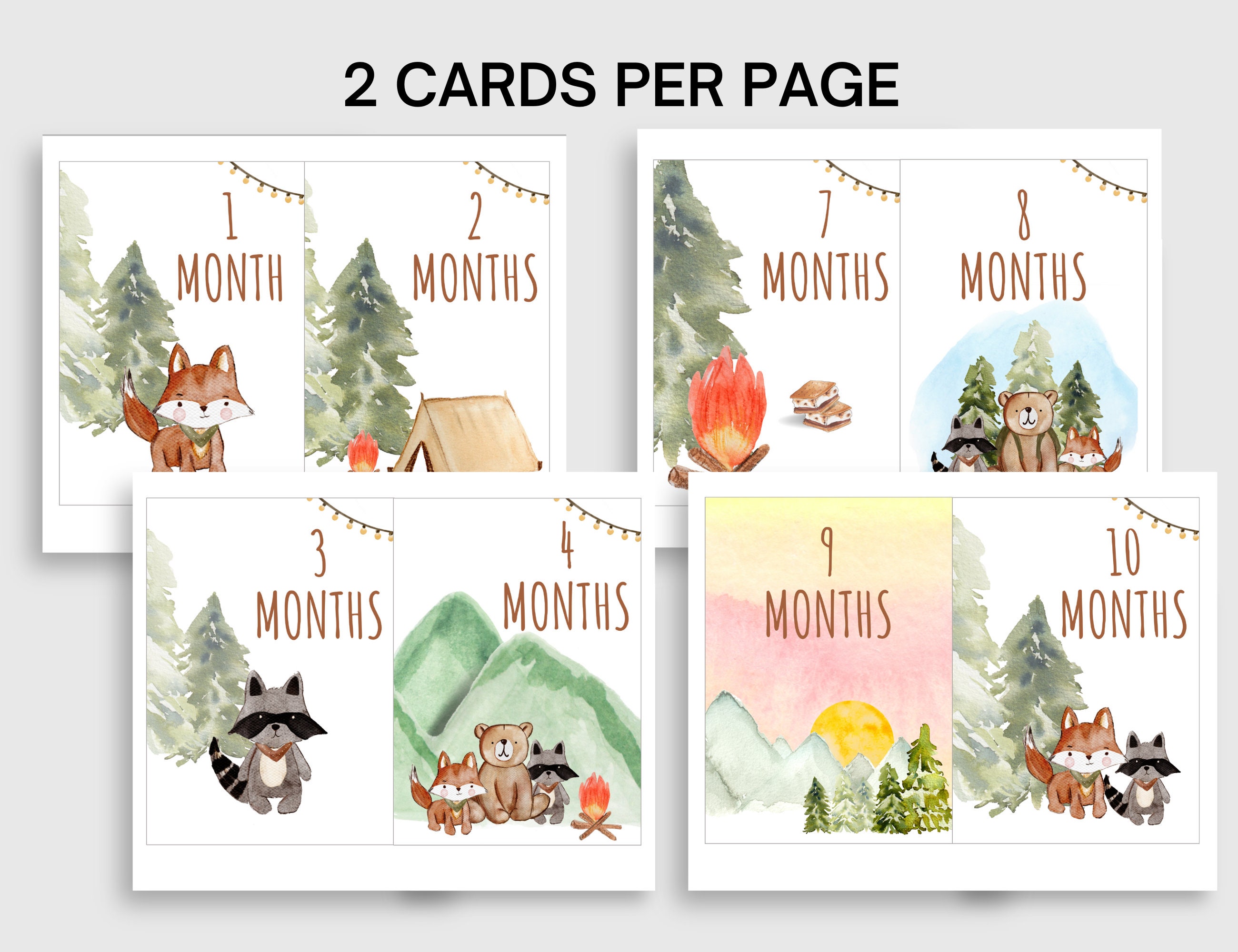 Camping Woodland Animals Baby Monthly Milestone Digital Printable Cards ...
