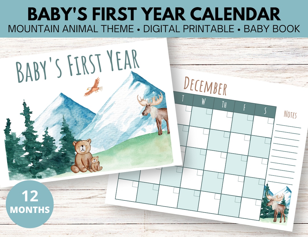 Mountain Animal Baby's First Year Calendar Printable - Etsy
