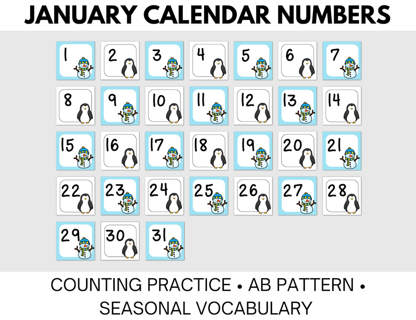 January Calendar Numbers in AB Pattern - Etsy