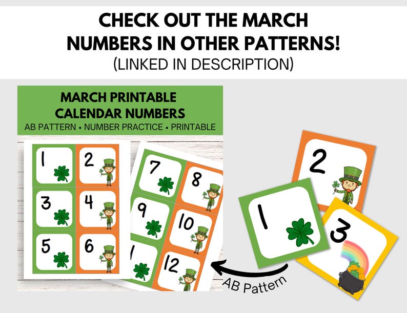 March Calendar Numbers in ABC Pattern - Etsy