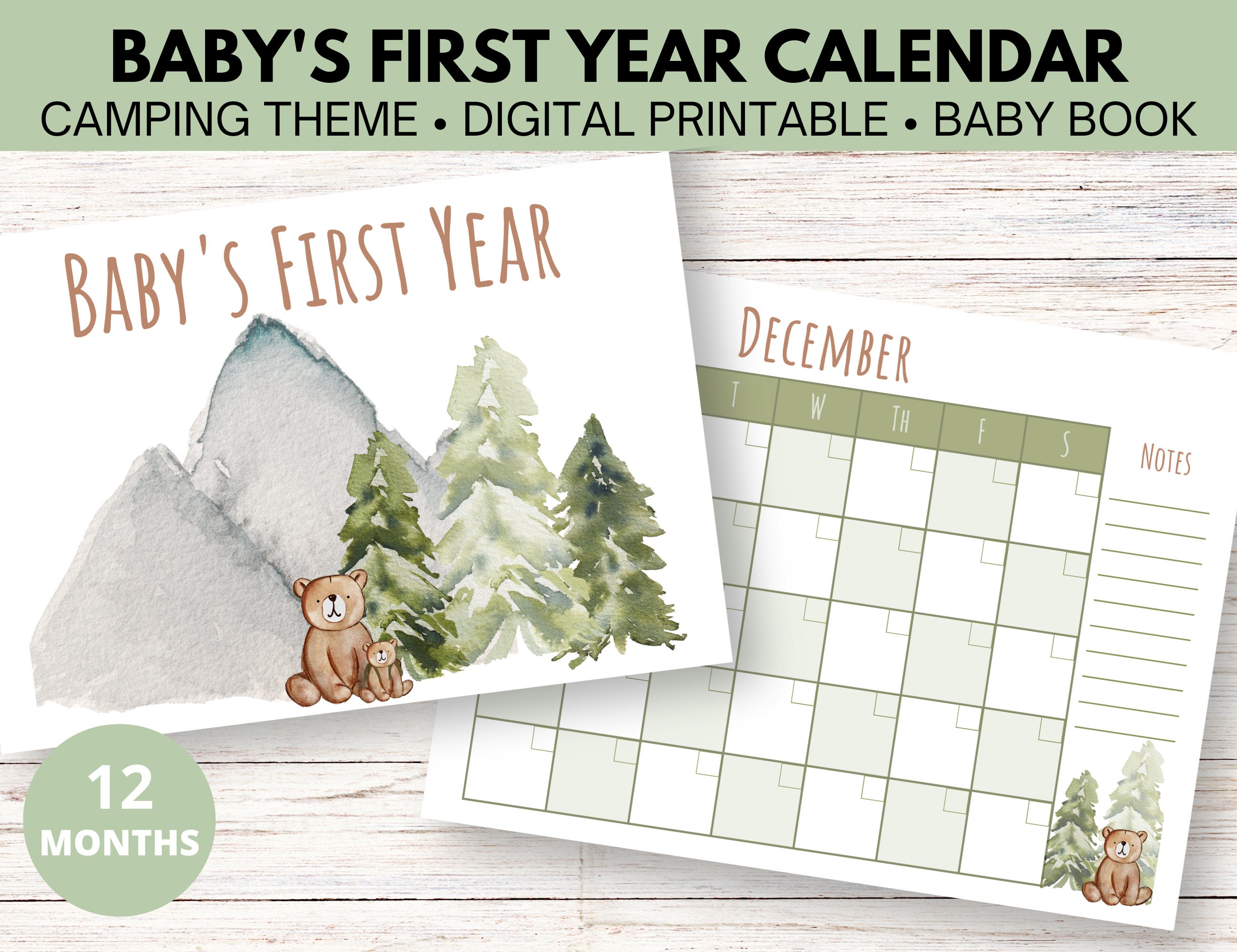 Baby's First Year Calendar Printable (camping Woodland Animals) - Etsy