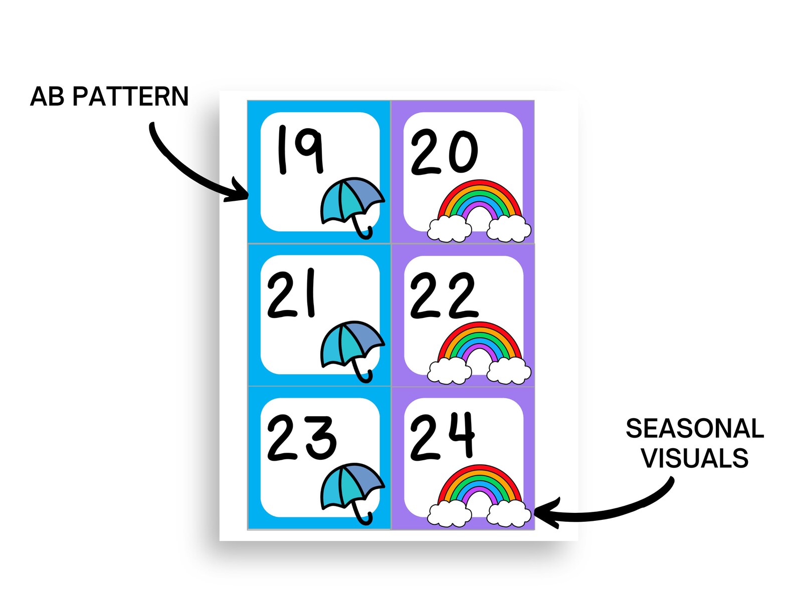 3 Month BUNDLE Calendar Numbers in AB Pattern (february, March, April ...