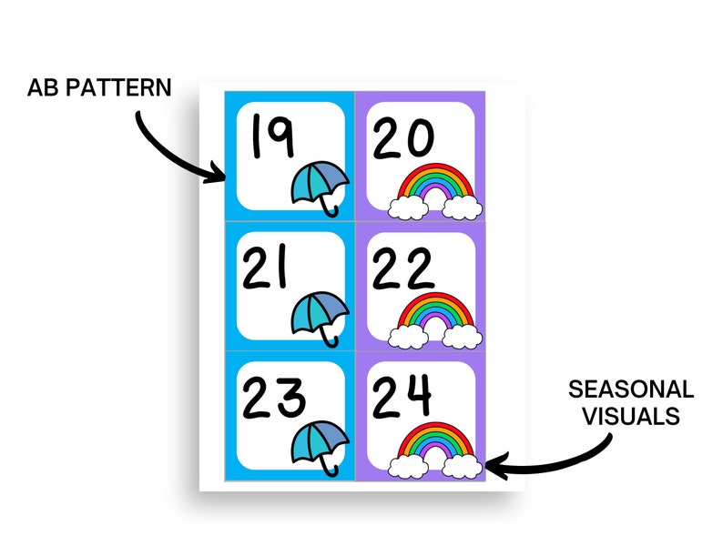 3 Month BUNDLE Calendar Numbers in AB Pattern (february, March, April ...