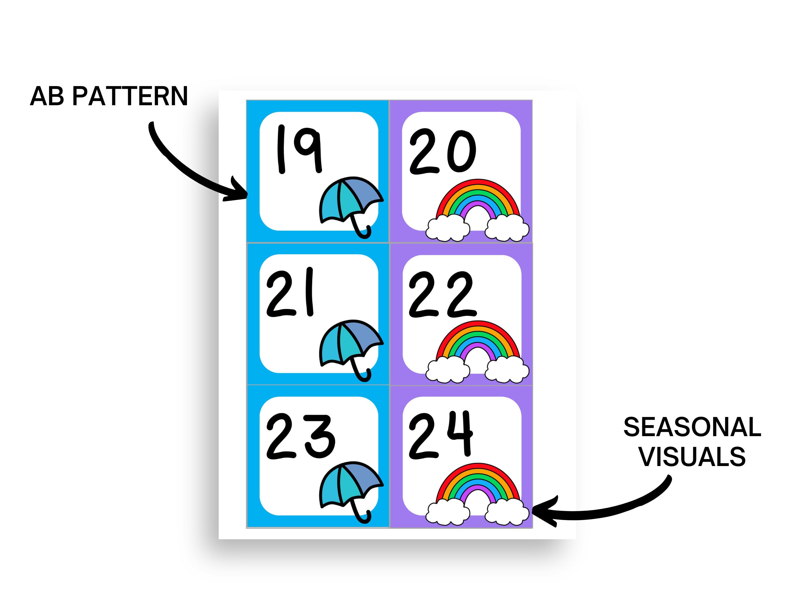3 Month BUNDLE Calendar Numbers in AB Pattern (february, March, April ...