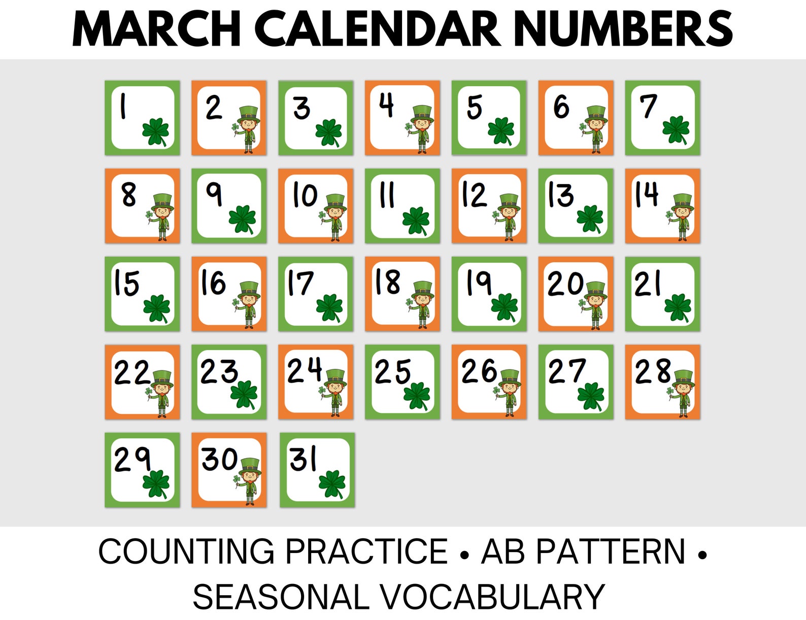 March Calendar Numbers in AB Pattern - Etsy