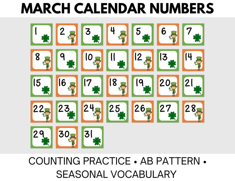 March Calendar Numbers in AB Pattern - Etsy