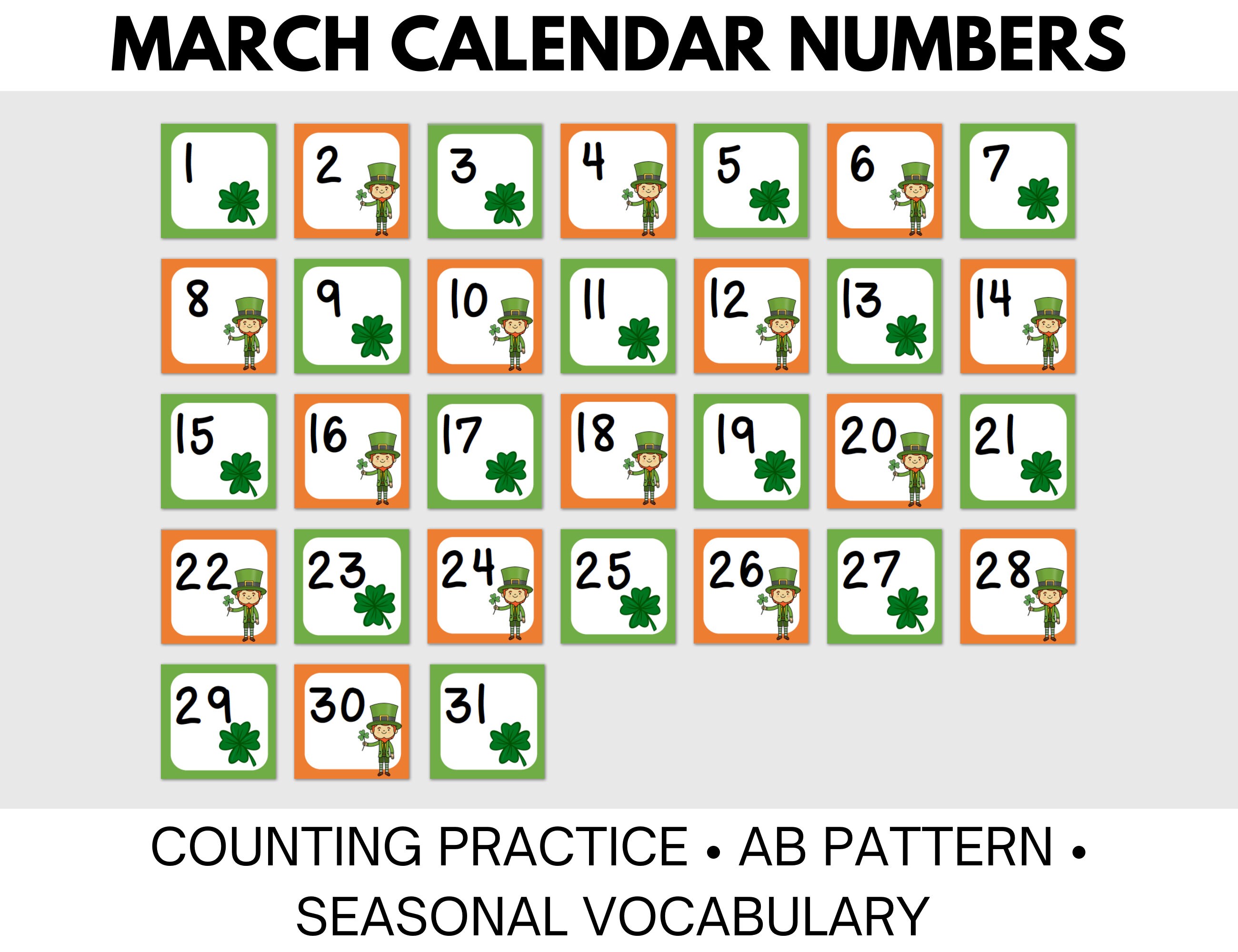 March Calendar Numbers in AB Pattern - Etsy