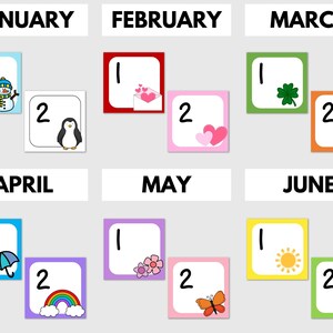 12 Month Calendar Numbers BUNDLE - Printable - AB Pattern - Full Year ...