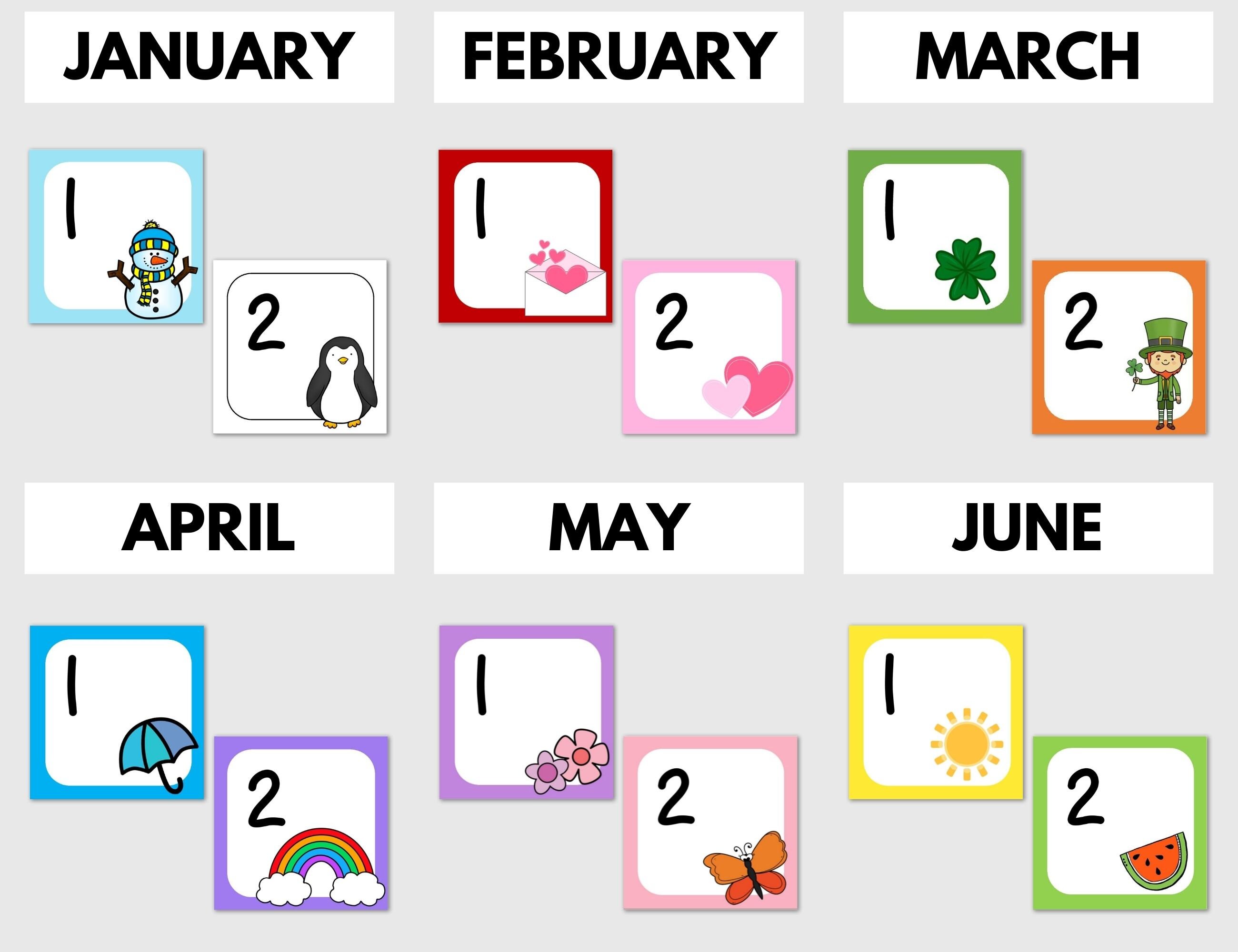 12 Month Calendar Numbers BUNDLE - Printable - AB Pattern - Full Year ...