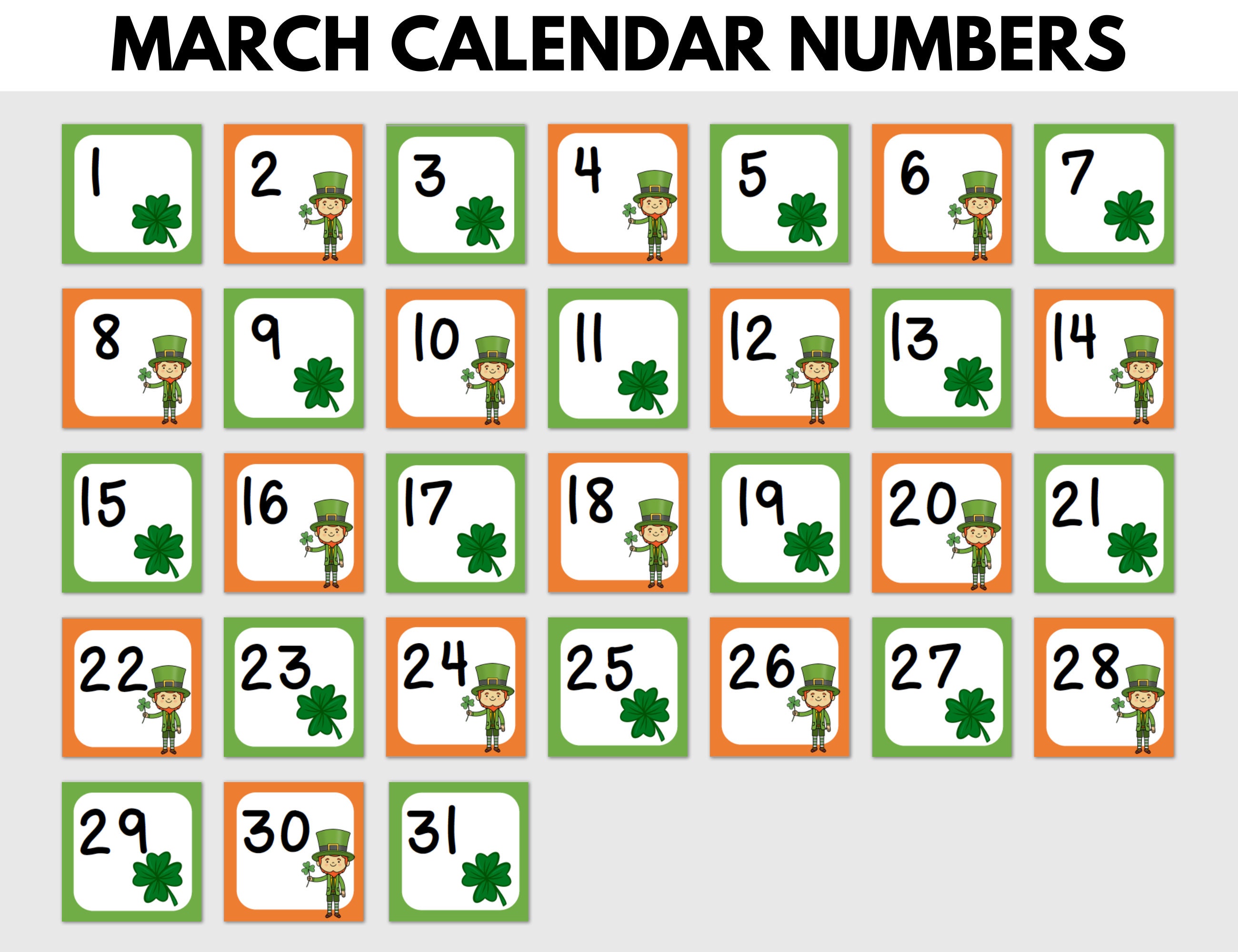 3 Month BUNDLE Calendar Numbers in AB Pattern (february, March, April ...
