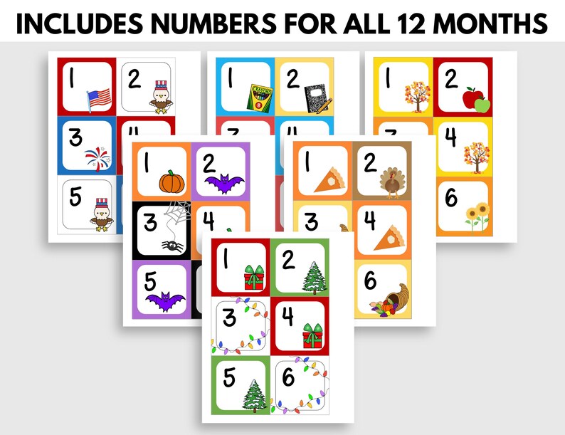 12 Month Calendar Numbers BUNDLE - Printable - ABC Pattern - Full Year ...