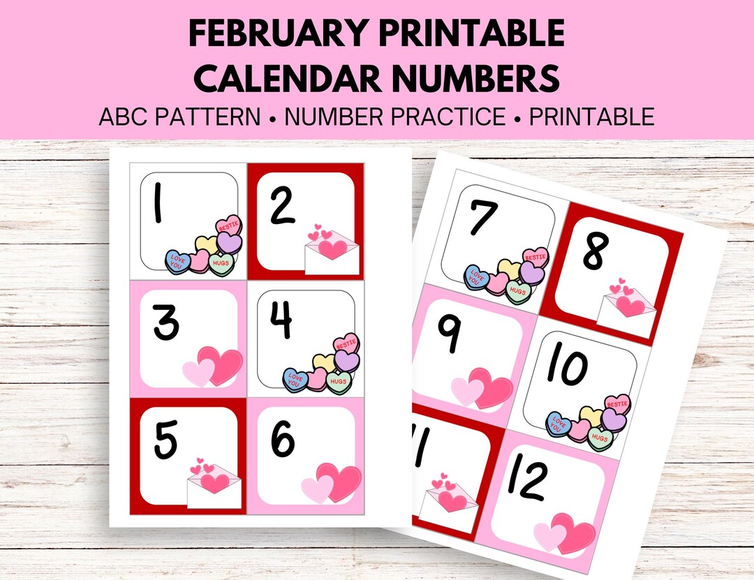 February Calendar Numbers in ABC Pattern - Etsy