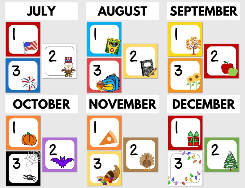12 Month Calendar Numbers BUNDLE - Printable - ABC Pattern - Full Year ...