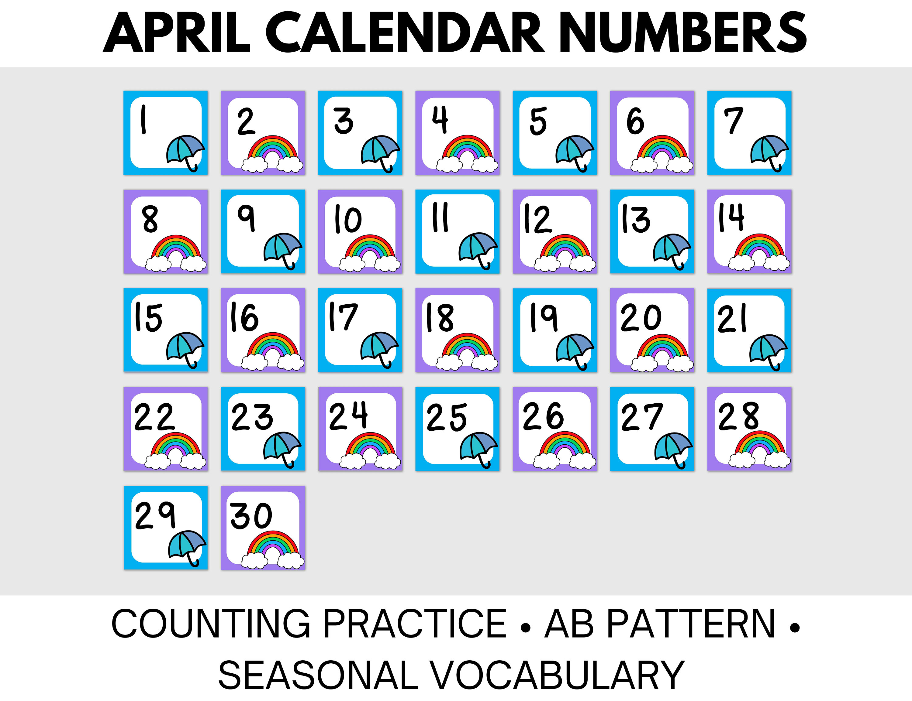 April Calendar Numbers in AB Pattern - Etsy