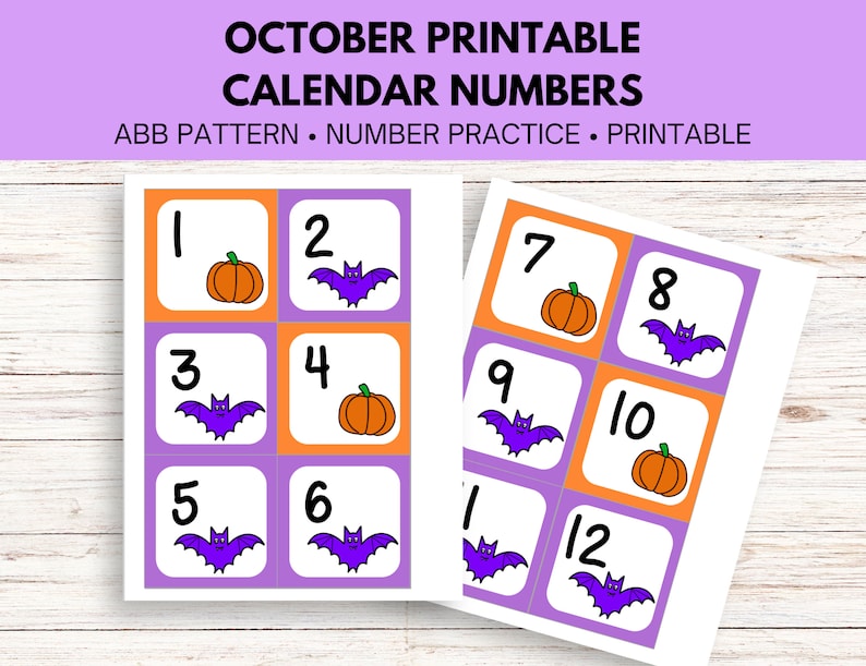 October Calendar Numbers in ABB Pattern - Etsy