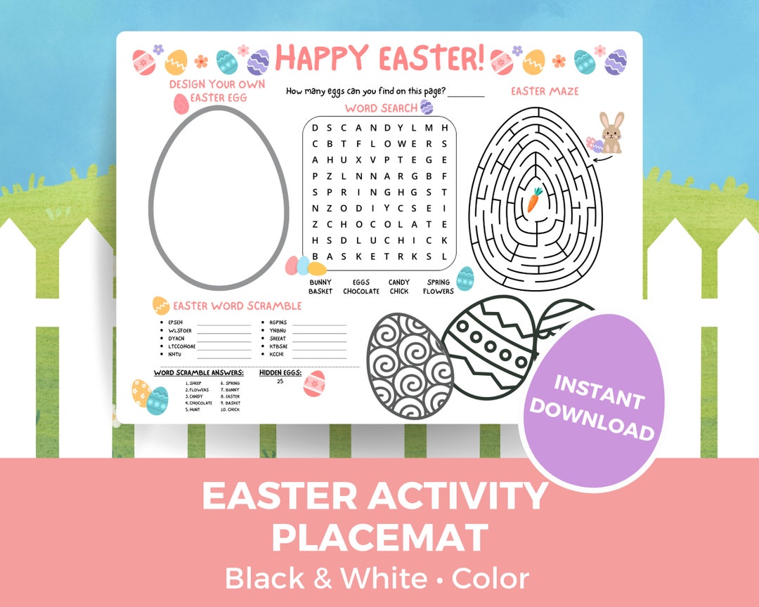 Easter Activity Placemat Printable - Etsy
