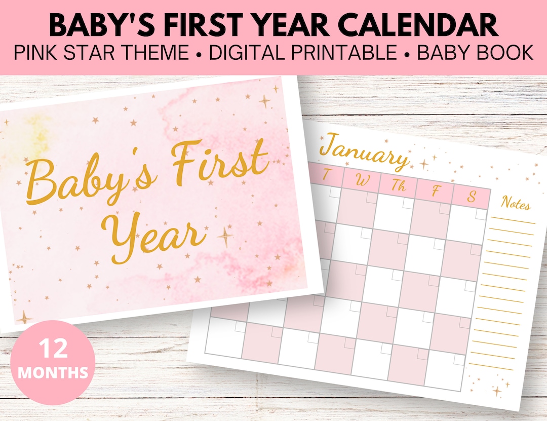 Baby's First Year Digital Printable Calendar (pink Stars) - Etsy