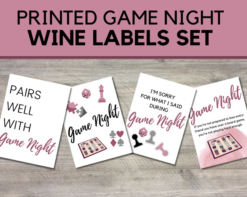 PRINTED Game Night Wine Labels Set of 4 - Etsy