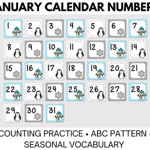 January Calendar Numbers in ABC Pattern - Etsy