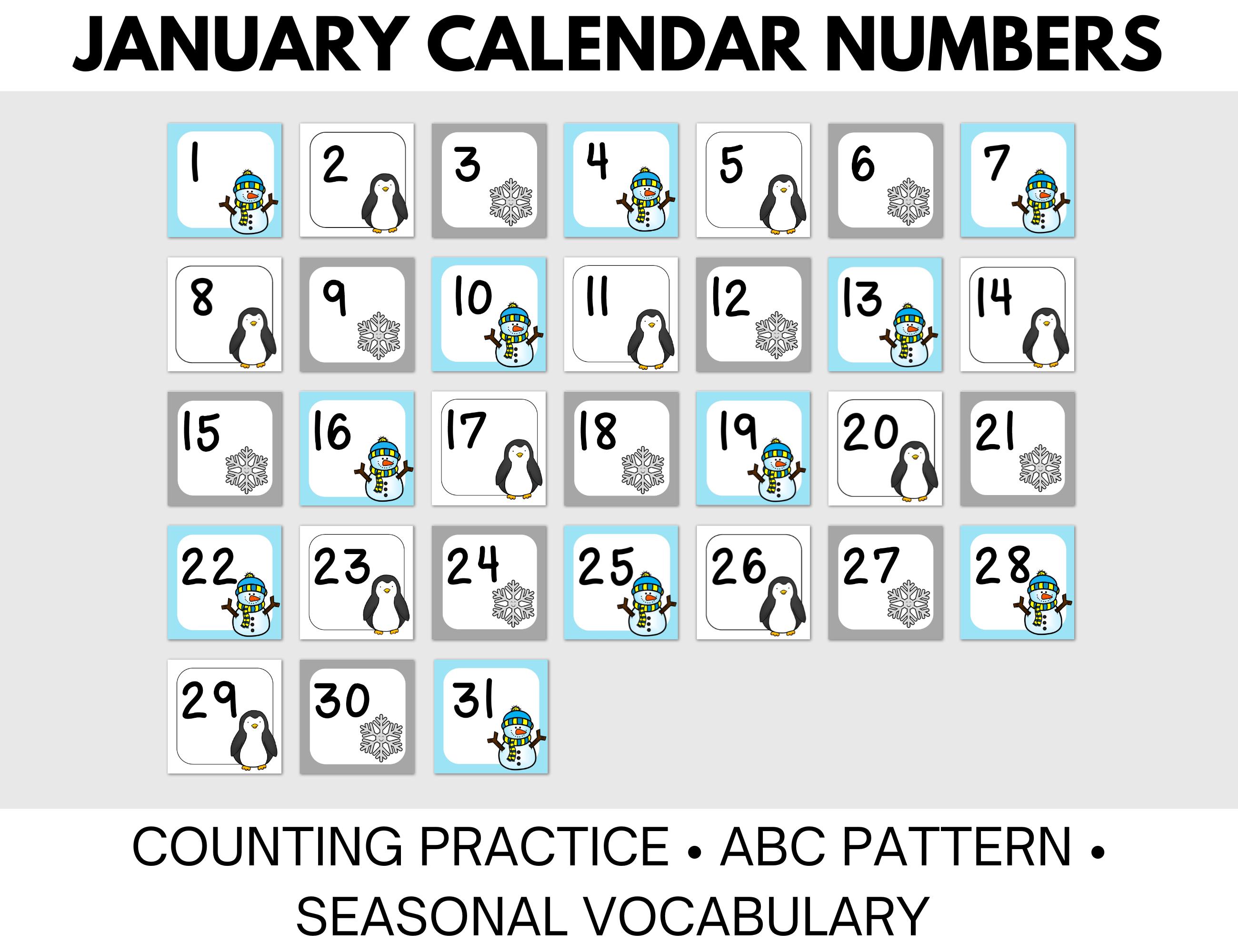 January Calendar Numbers in ABC Pattern - Etsy