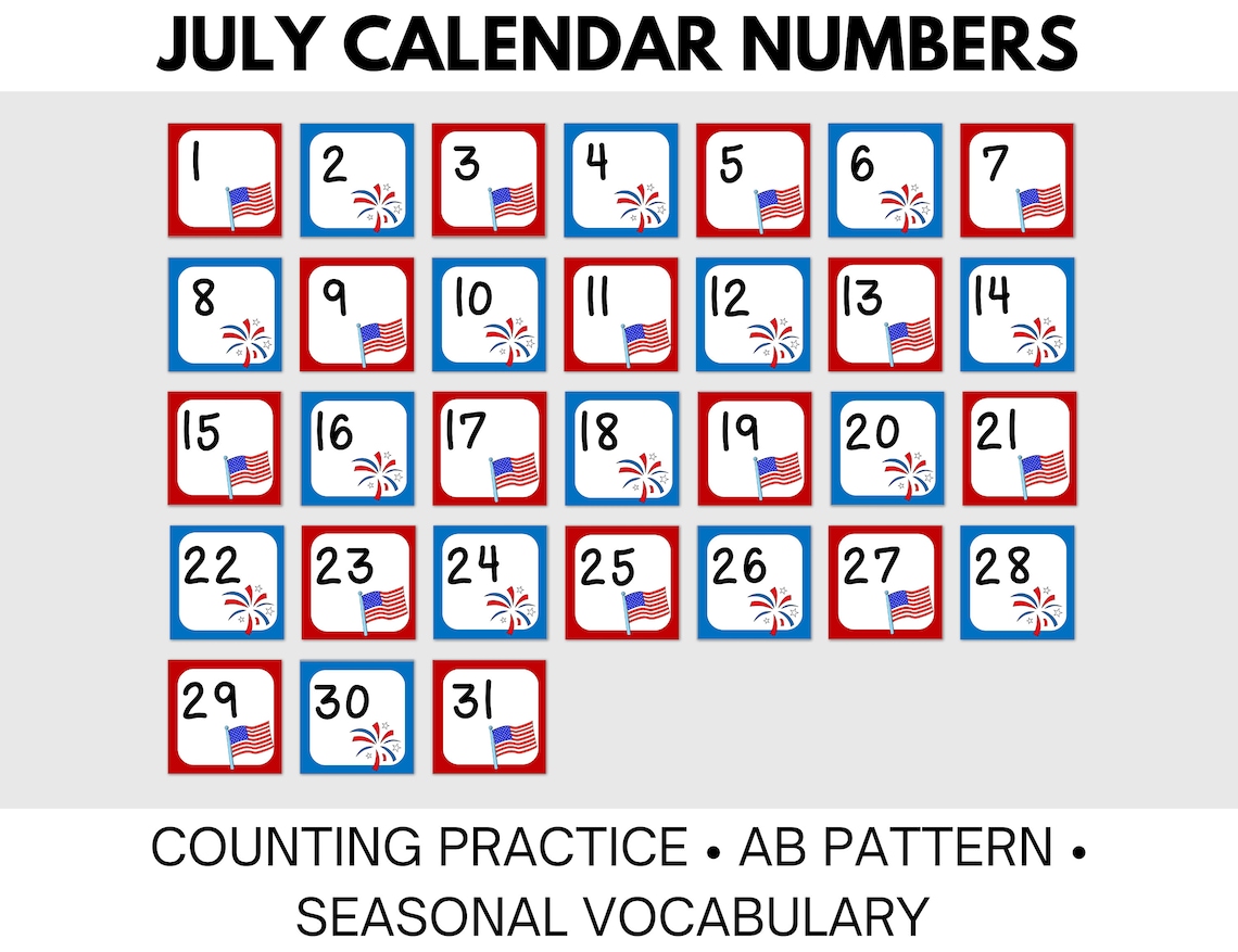 July Calendar Numbers in AB Pattern - Etsy