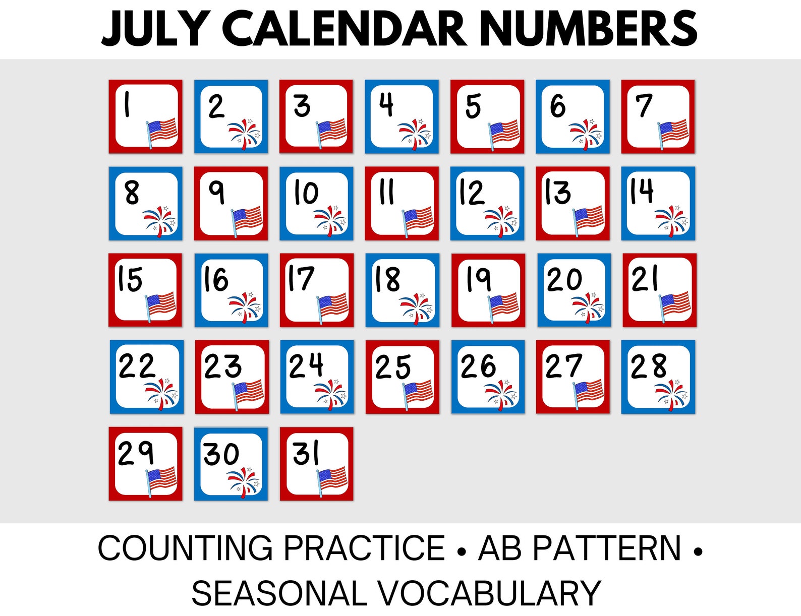 July Calendar Numbers in AB Pattern - Etsy