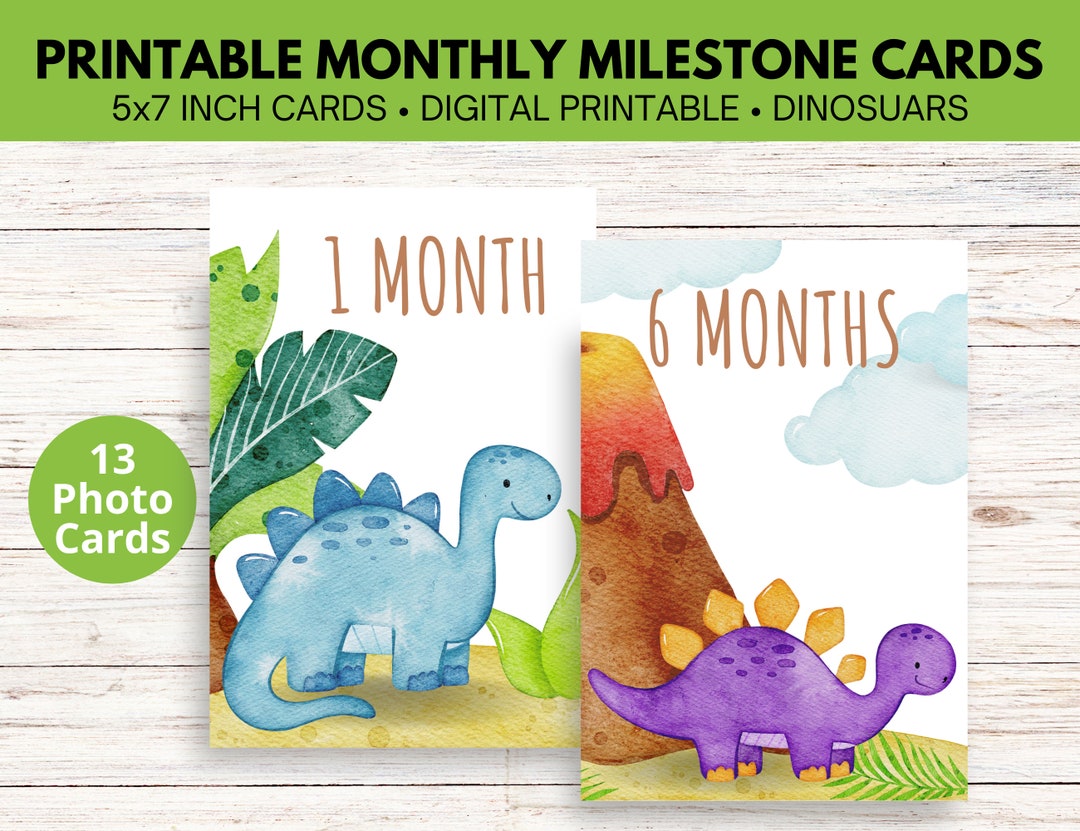 Baby Monthly Milestone Digital Printable Cards (dinosaurs) - Etsy