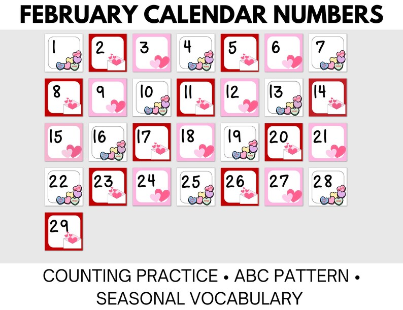 February Calendar Numbers in ABC Pattern - Etsy