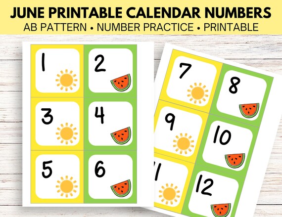 June Calendar Numbers in AB Pattern - Etsy