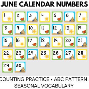 June Calendar Numbers in ABC Pattern - Etsy