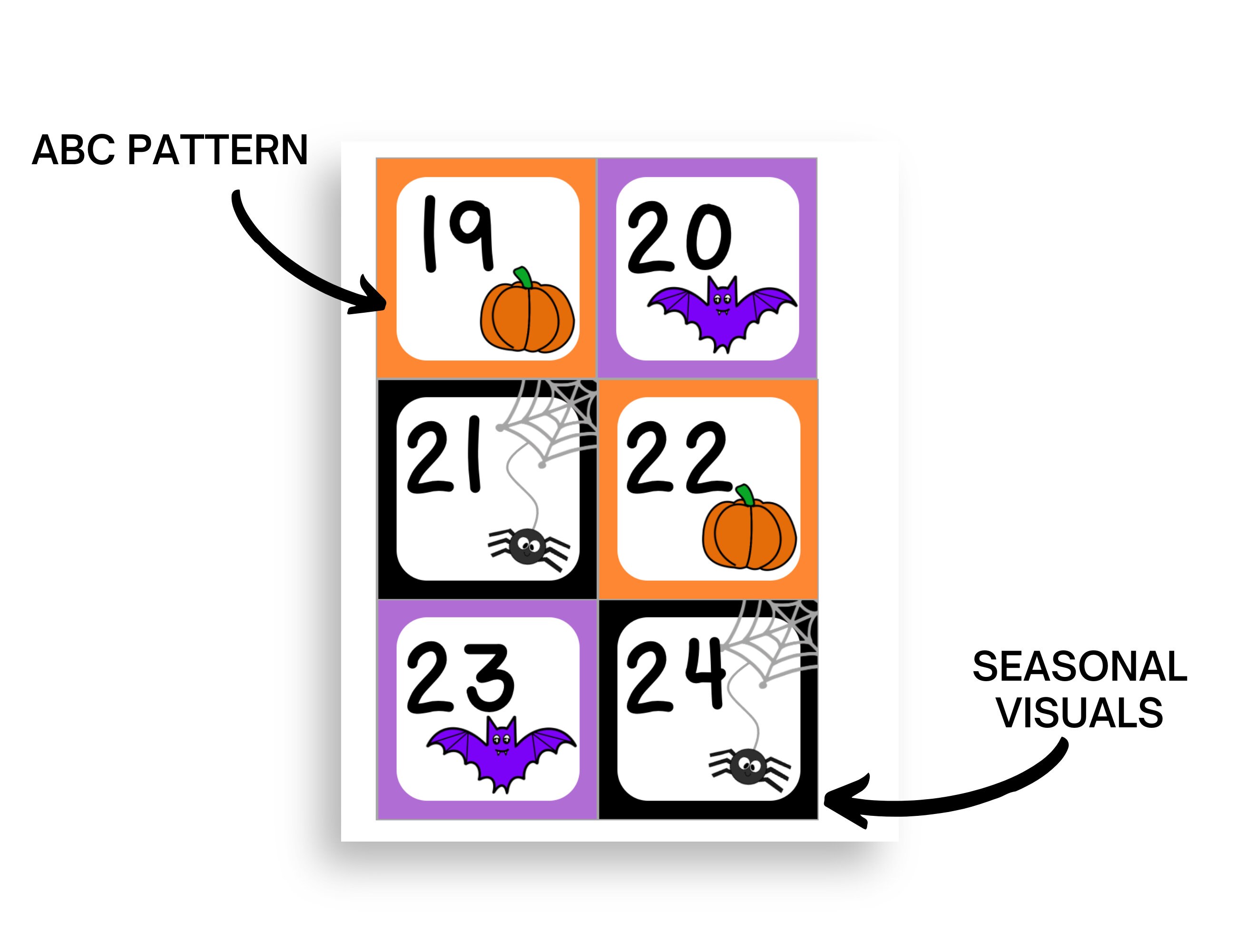October Calendar Numbers in ABC Pattern - Etsy