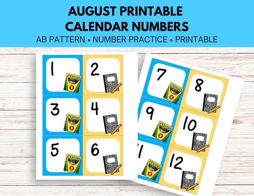 August Calendar Numbers in AB Pattern - Etsy