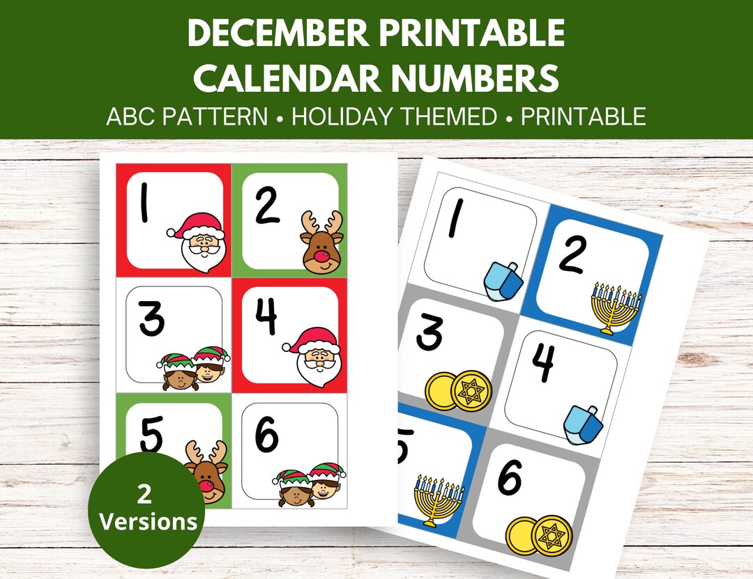 December Holiday Themed Calendar Numbers in ABC Pattern - Etsy