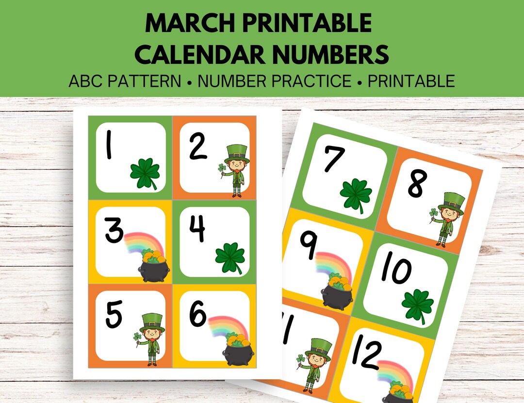 March Calendar Numbers in ABC Pattern - Etsy