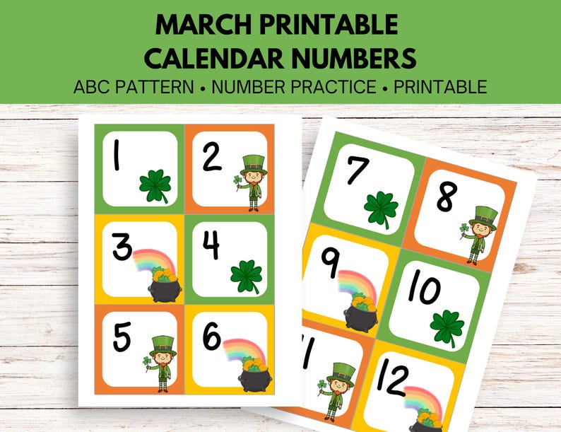 March Calendar Numbers in ABC Pattern - Etsy