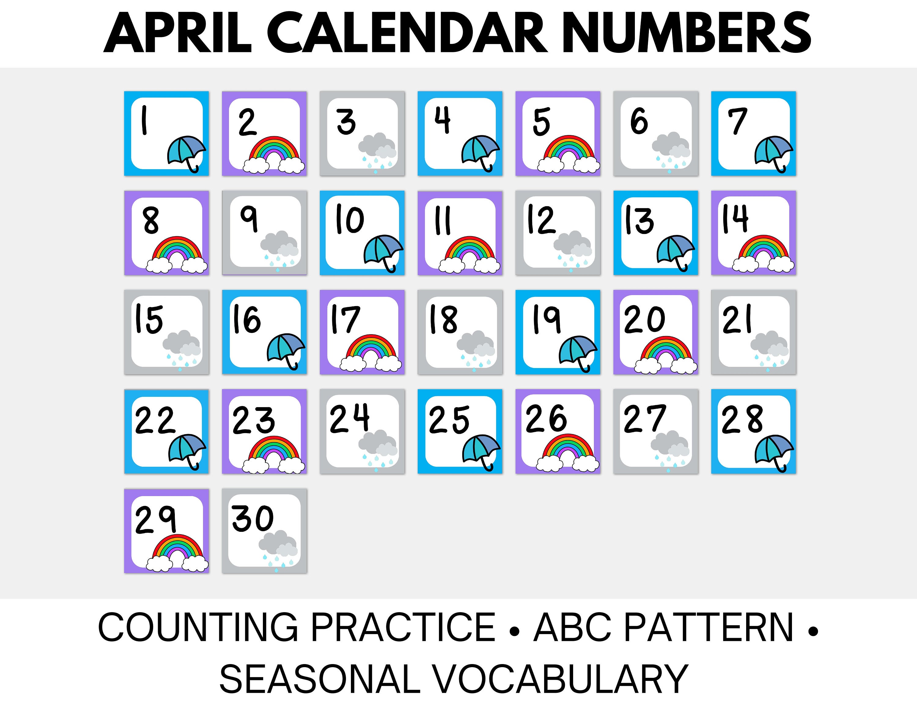 April Calendar Numbers in ABC Pattern - Etsy