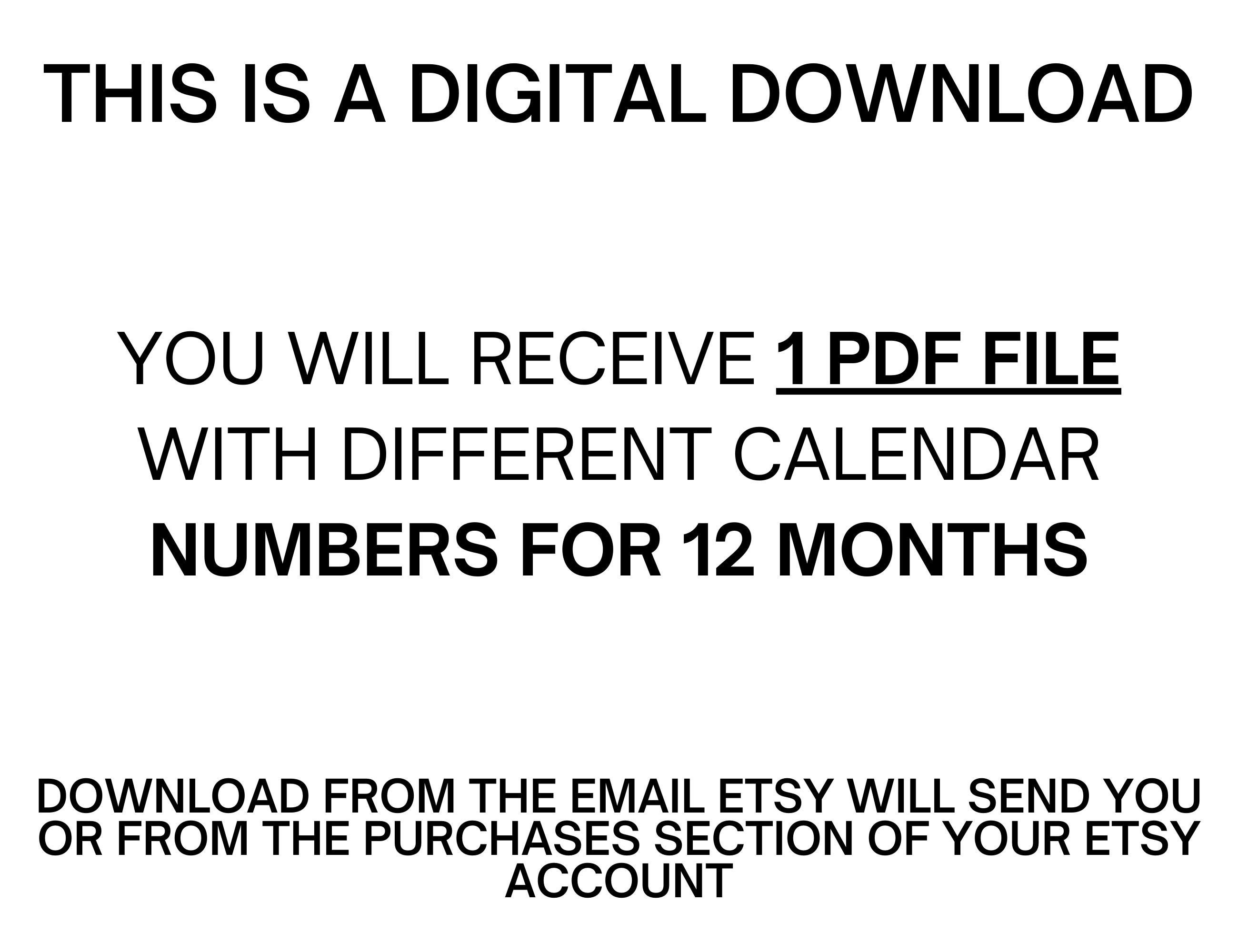 12 Month Calendar Numbers BUNDLE Printable AB Pattern Full Year - Etsy