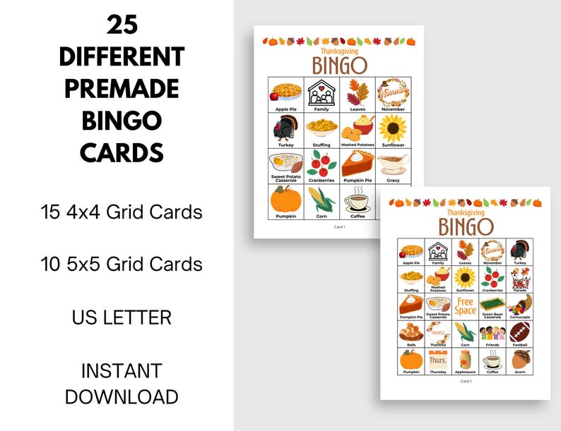 Printable Thanksgiving BINGO Set - Etsy