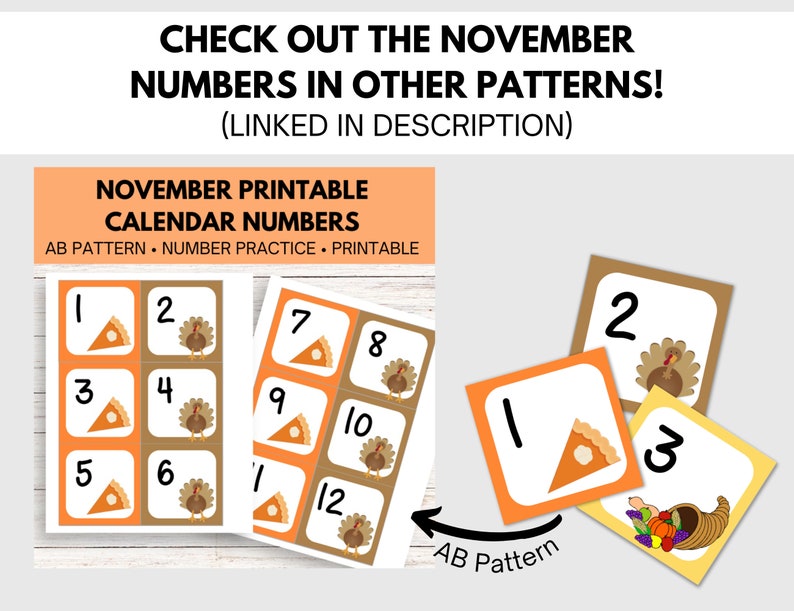 November Calendar Numbers in ABC Pattern - Etsy
