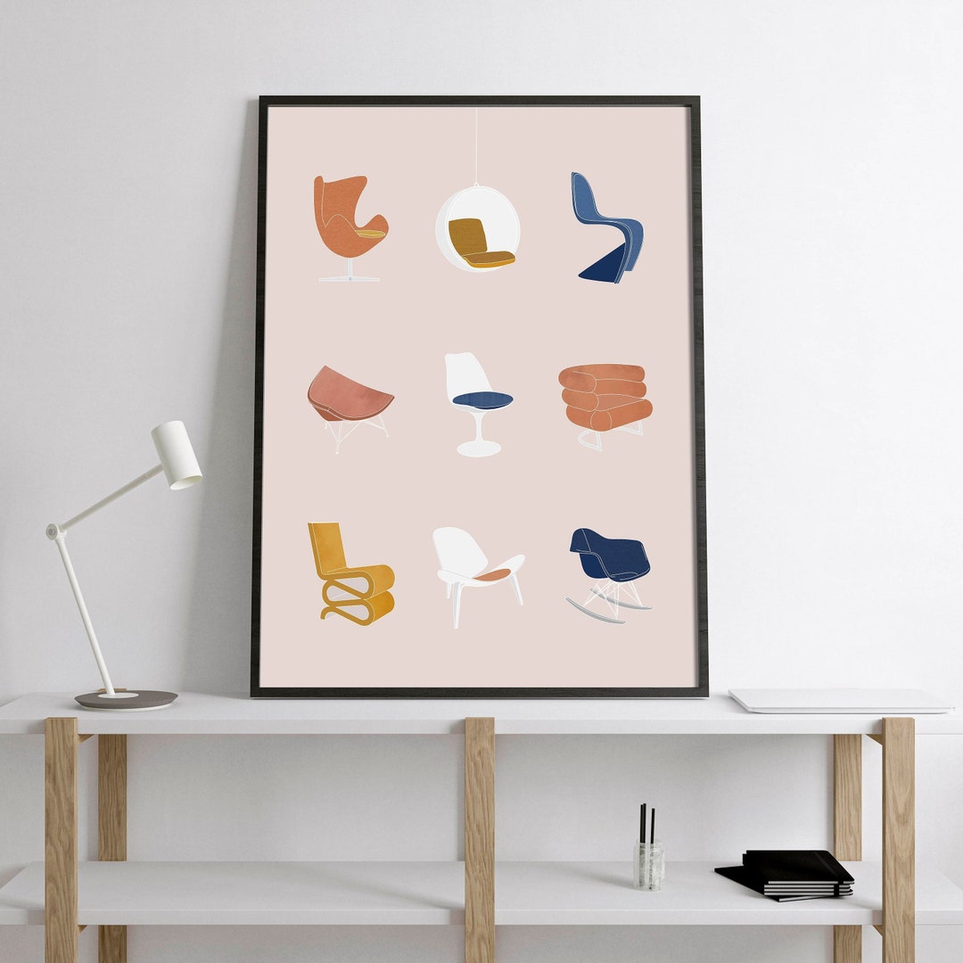 Mid Century Modern Iconic Chair Wall Art Printable Digital - Etsy