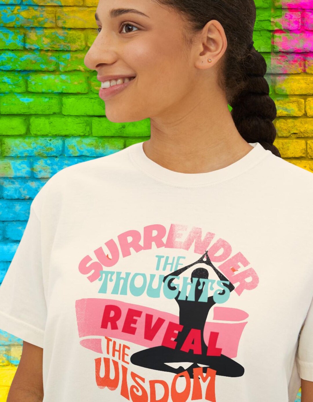 Boxy Tee: Surrender the Thoughts, Reveal the Wisdom, Yoga, Meditation Shirt, Enlightenment Top ...