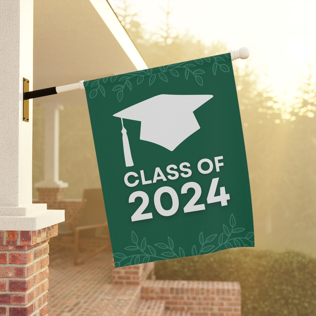 Class of 2024 Cap and Laurel Flag Green White Garden & House Banner ...