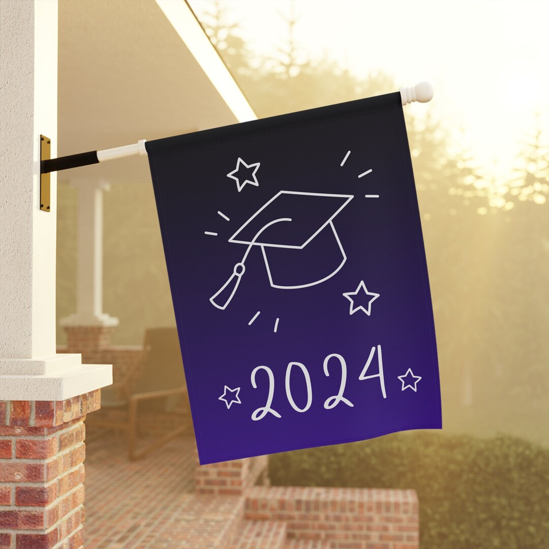2024 Graduate Cap Flag Purple Fade Garden & House Banner Graduate ...