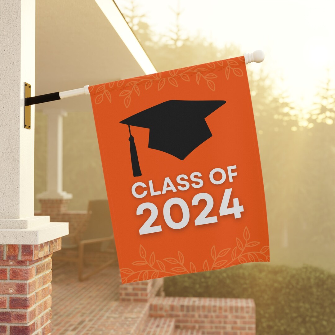 Class of 2024 Cap and Laurel Flag Orange Black Garden & House Banner ...