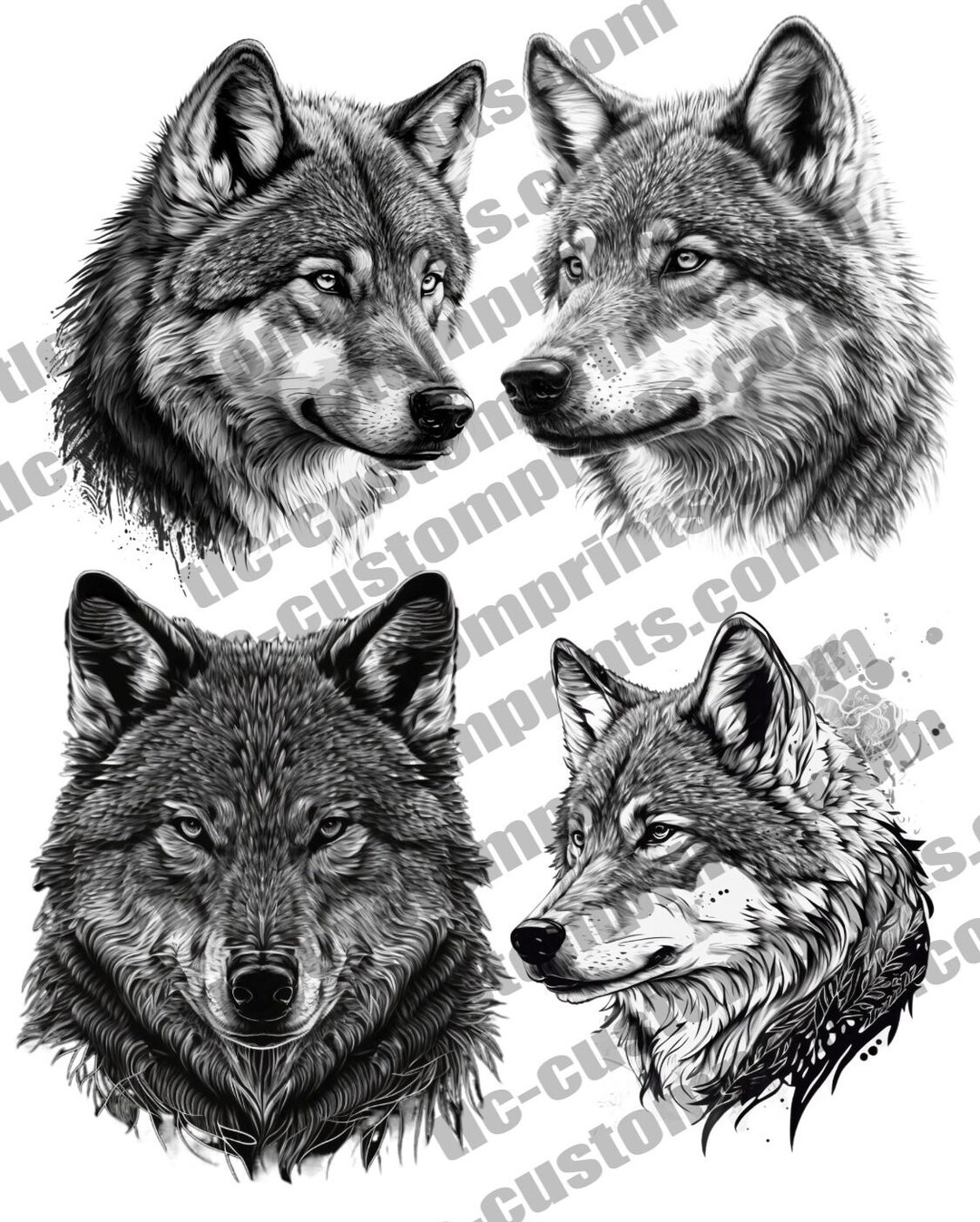 8 PACK BUNDLE, Wolf Face in High Detail,wolf Png,dtf,dtg Portrait PNG ...