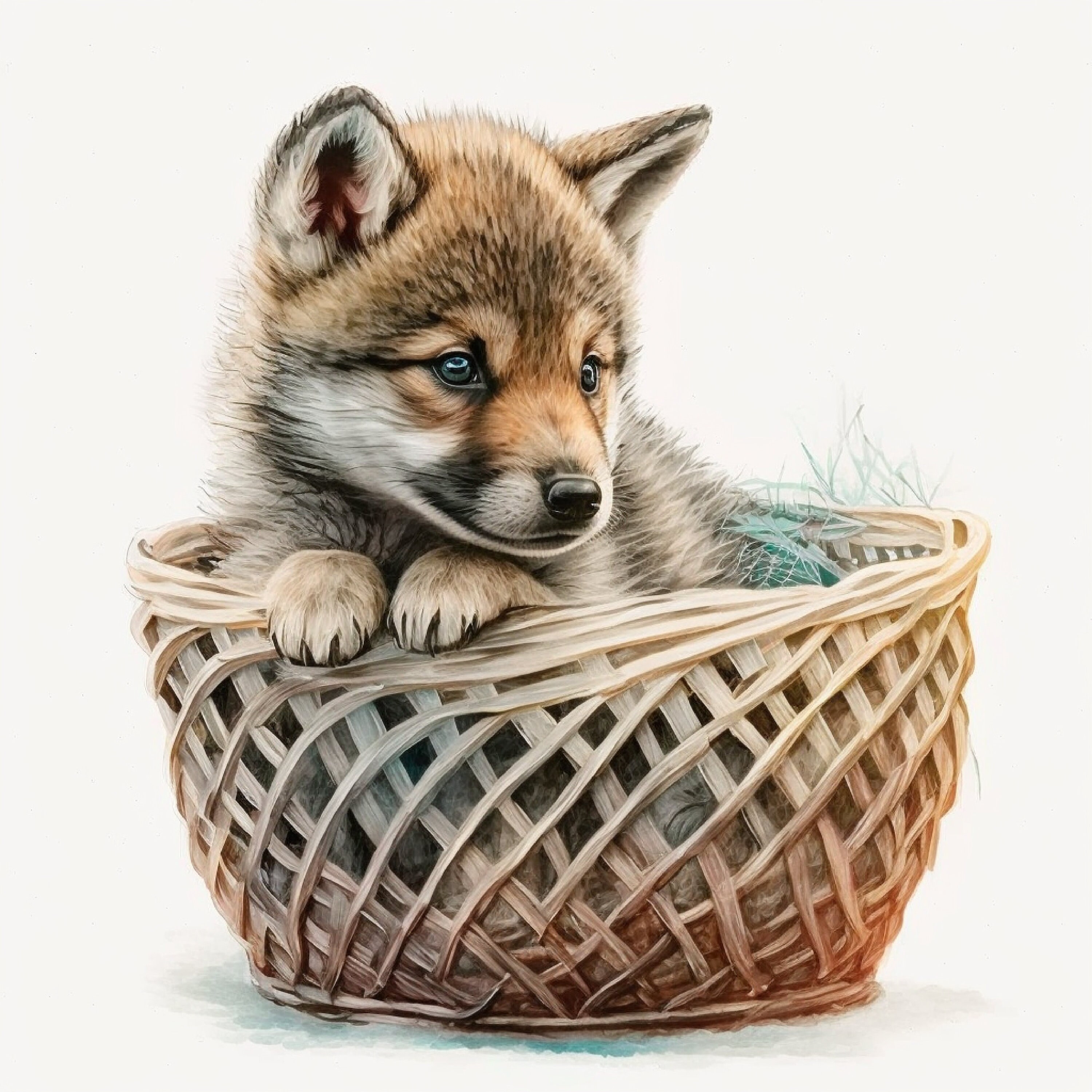 Cute Baby Wolf in Basket PNG BUNDLE for Download, Portrait Png,full ...